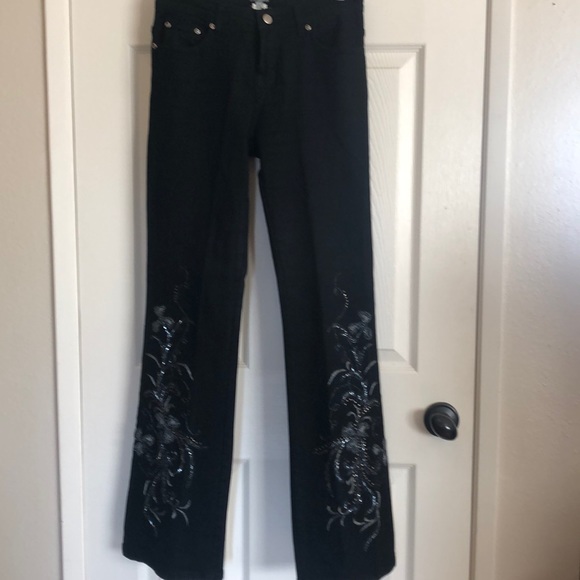 Cache | Jeans | Black Jeans With Beaded Detail In Both Legs | Poshmark